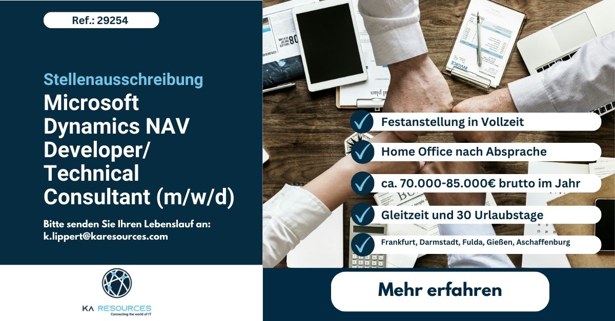 Microsoft Dynamics NAV Developer/Technical Consultant (m/w/d), Raum ...
